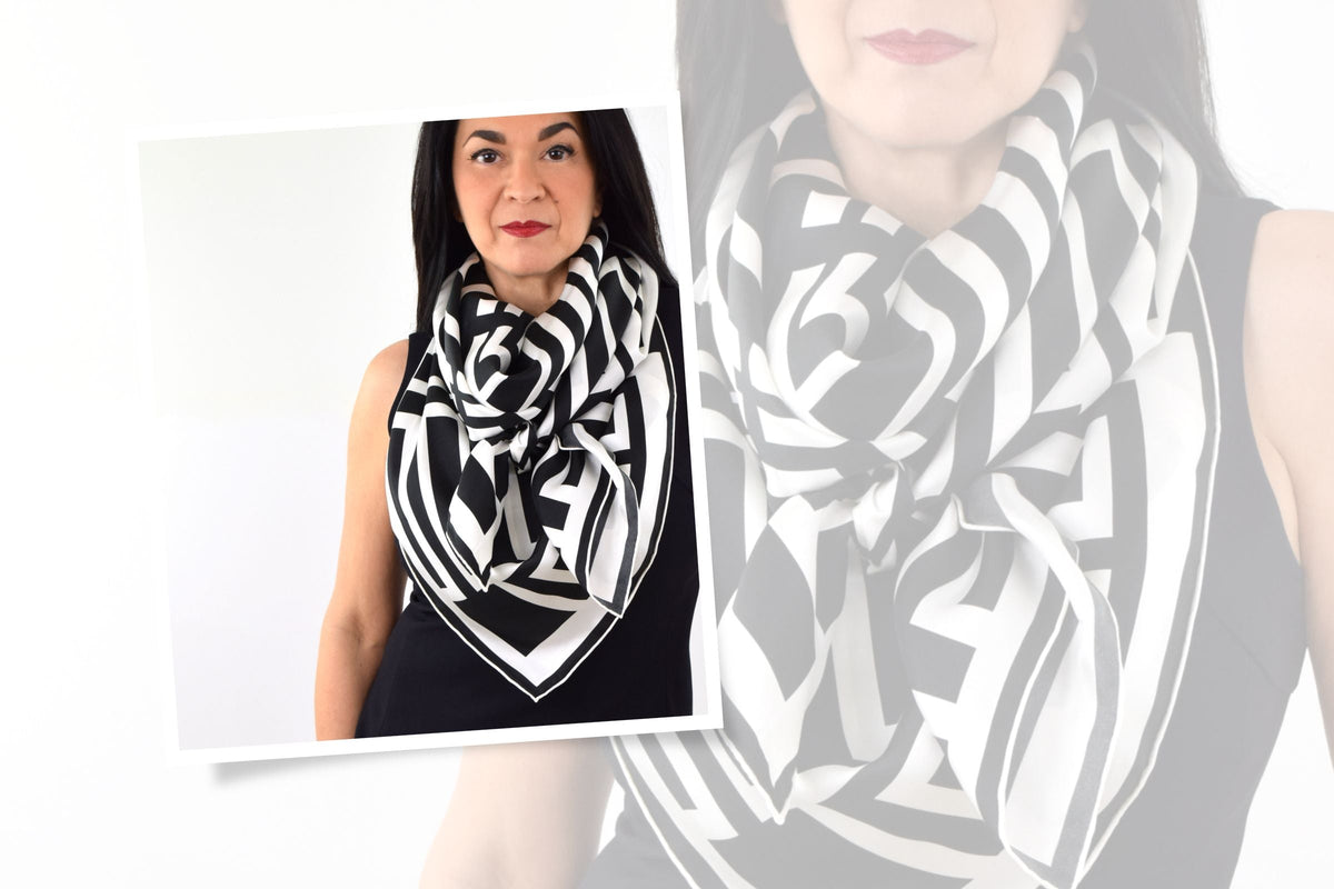 white patterned silk scarf
